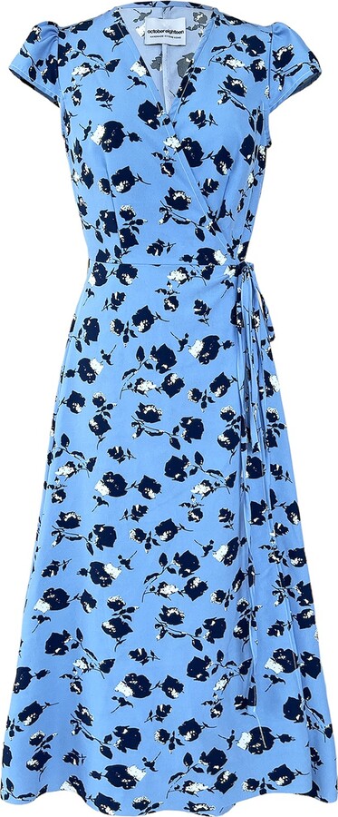 OctoberEighteen - Hannah Midi Wrap Dress Light Blue Floral - ShopStyle