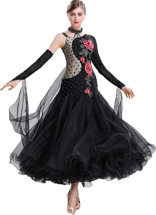 YDHTIZ Women's Applique Ballroom Competition Dress Sparkly Tango Waltz ...