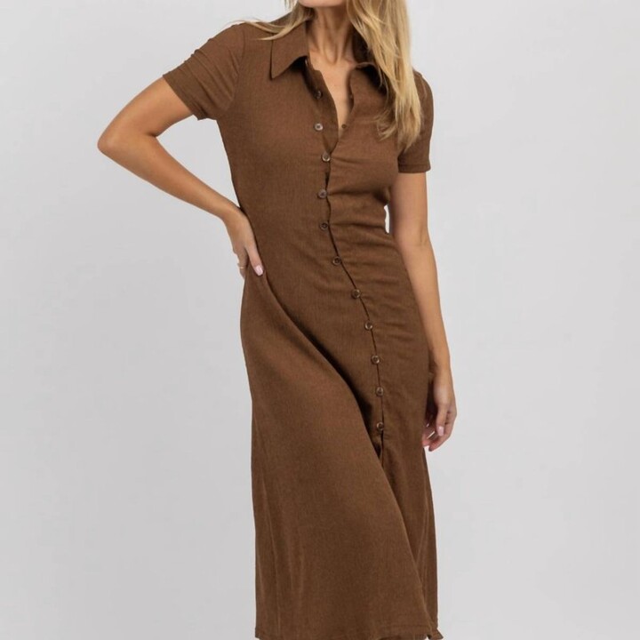 Fore Collection Asymmetrical Button Midi Dress In Brown - ShopStyle