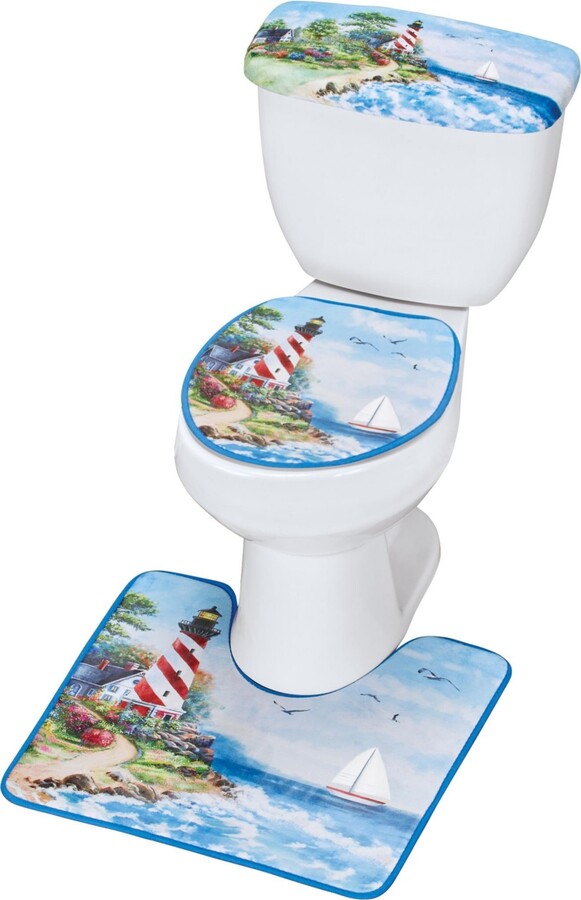 Collections Etc 3-Piece Lighthouse Scene Coastal Commode Set ...