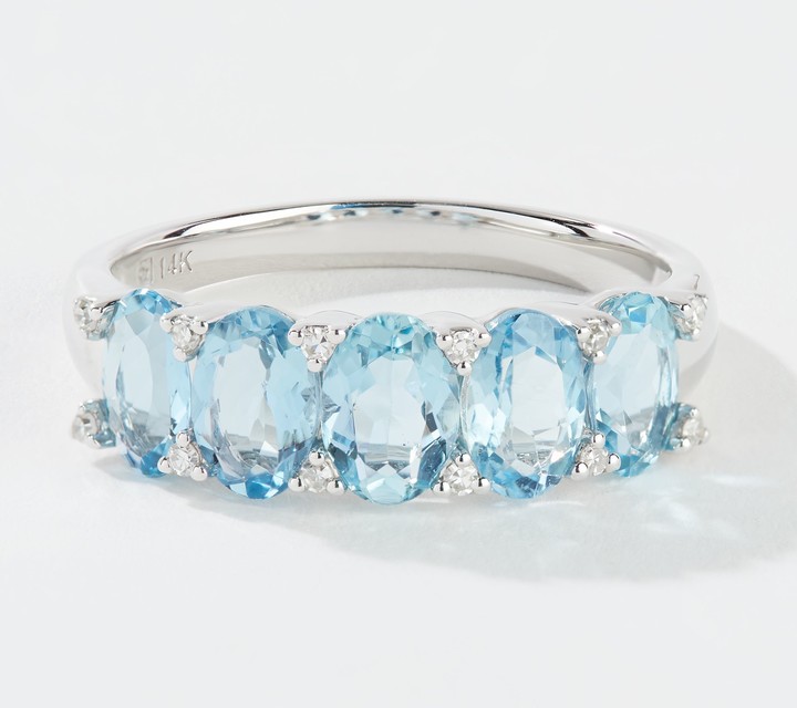 Santa Maria Aquamarine with Diamond Accents 14K Gold Ring, 1.60cttw ...
