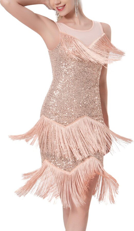 FYMNSI Women's Sequin Fringe Tassel Flapper Dress Gatsby 1920's ...