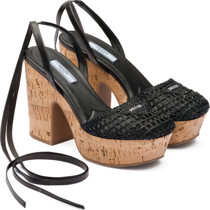 Prada Raffia Wedge Sandals - ShopStyle