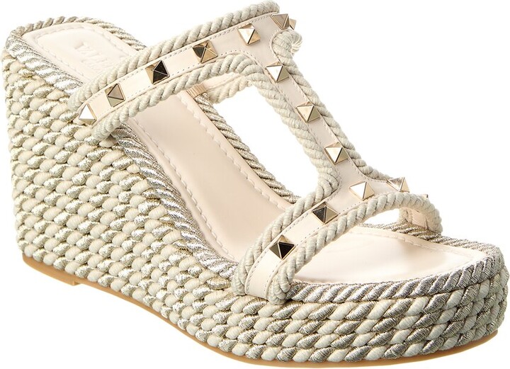 Valentino Rockstud 90 Leather & Rope Wedge Sandal - ShopStyle
