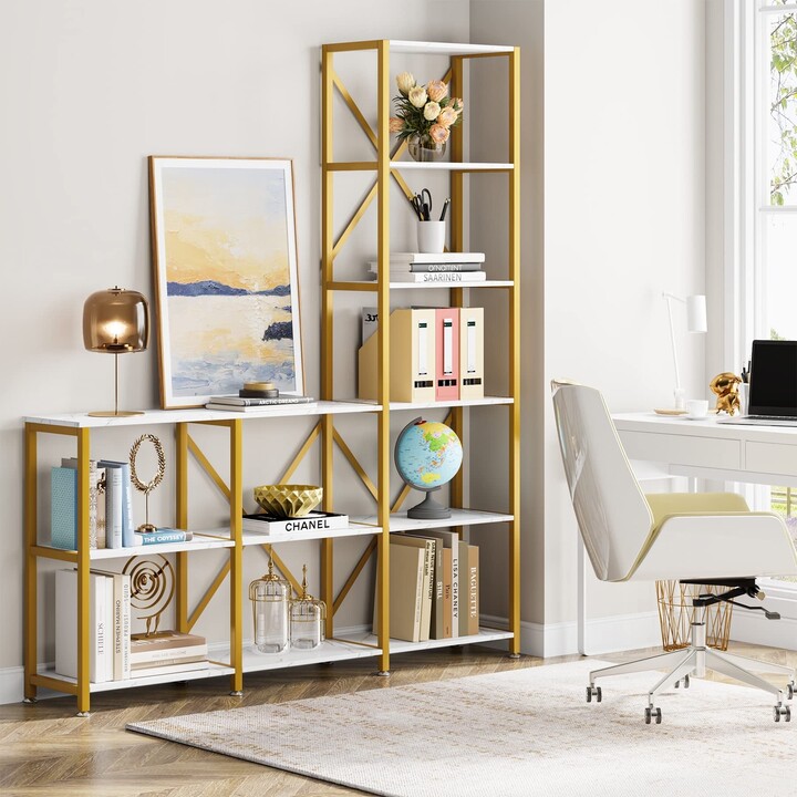 Howcool 9 Shelves Bookshelves, Modern Gold Ladder Corner Etagere ...