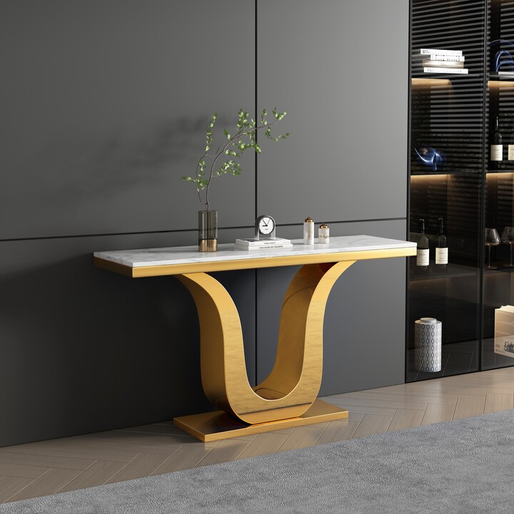 Green Scenic Modern Rectangular Marble Console Table, 0.71" Thick ...