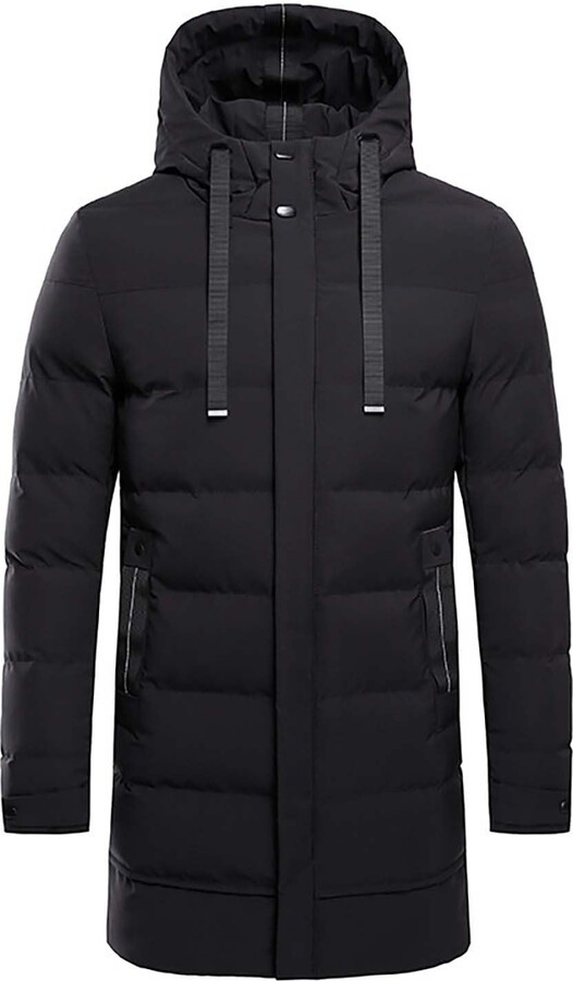 Generic Men's Quilted Jacket with Hood: Down Coat Men's Long Winter ...
