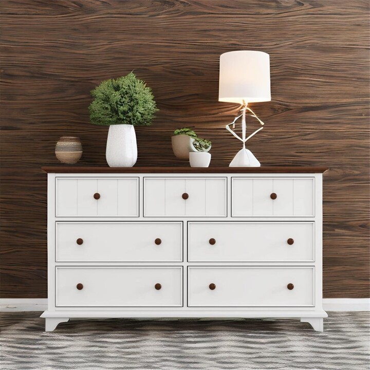 DEVERA White Walnut Wooden Captain Seven Drawer Dresser for Bedroom ...