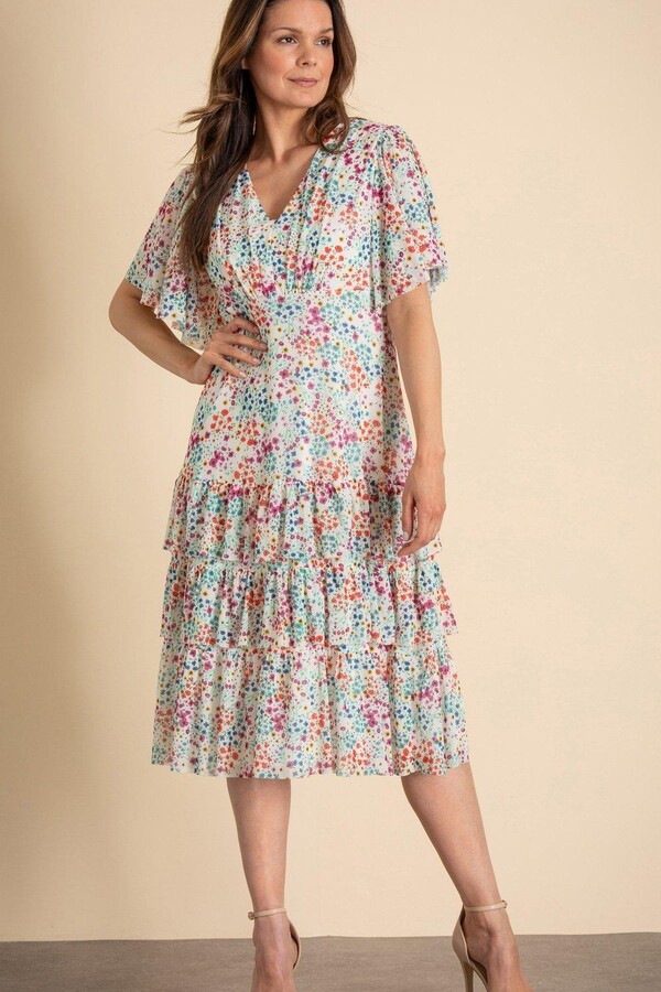 Klass. Meadow Print Frill Mesh Midi Dress - ShopStyle