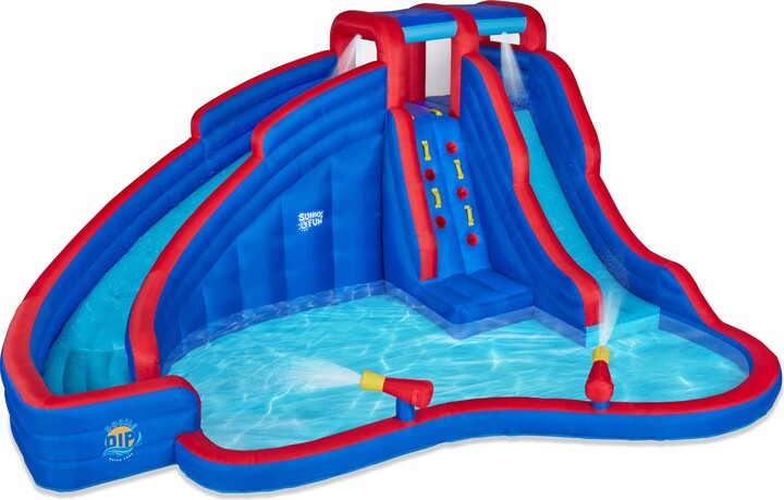 Sunny & Fun Double Dip Inflatable Water Slide Park with Climbing Wall ...