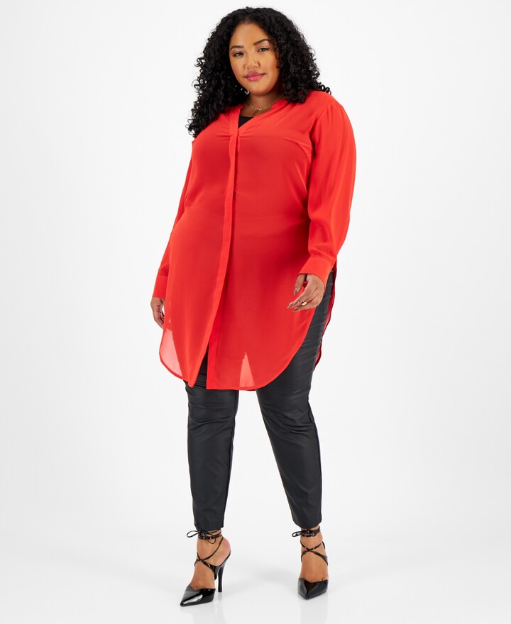 Bar III Plus Size Sheer Open-Side Tunic Shirt, Created for Macy's ...