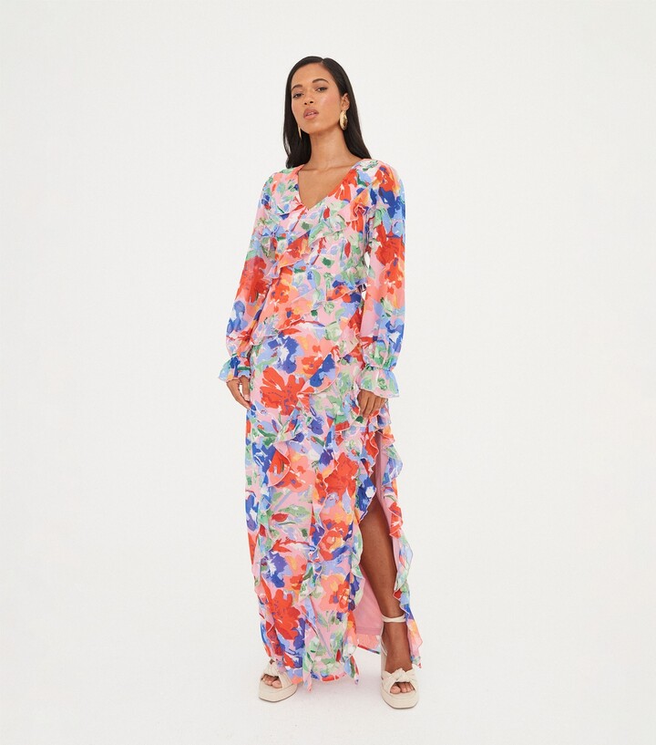 Women's Pink Floral Ruffle-Trim Maxi Dress WKNDGIRL - ShopStyle