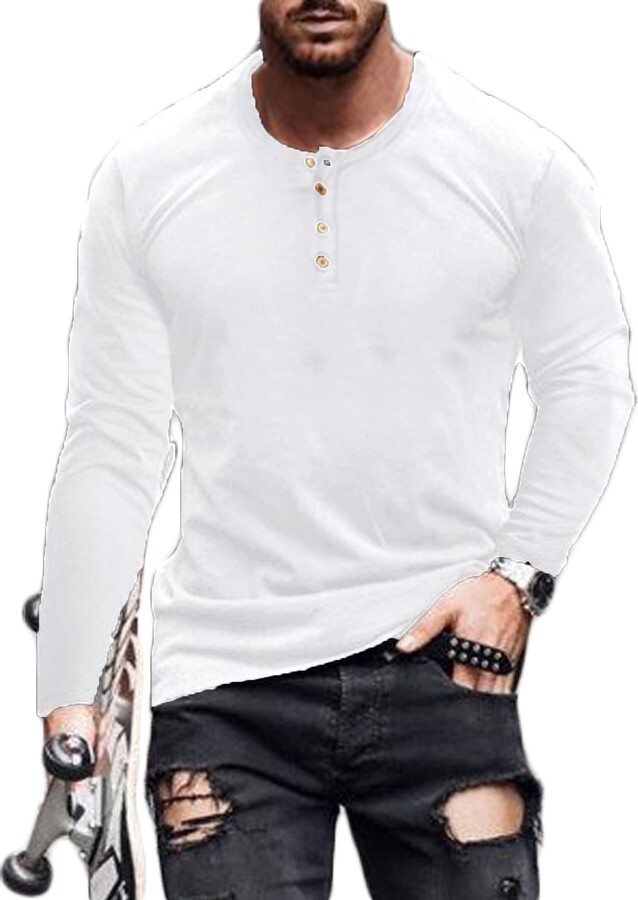Heralady Mens Retro Henley Shirt Long Sleeve Casual Button Henley T ...
