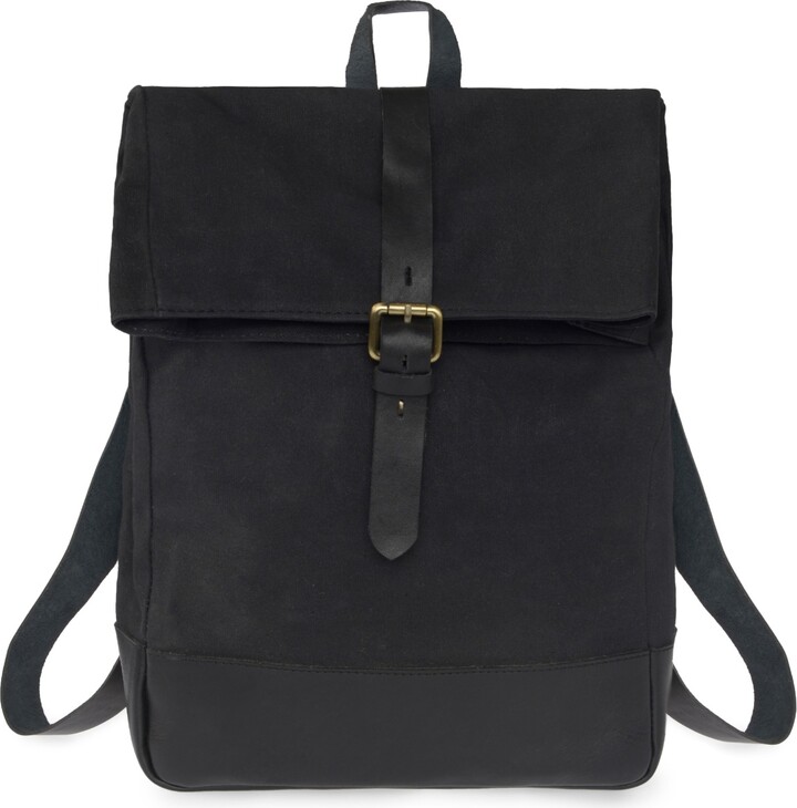 VIDA VIDA - Canvas Leather Mens Black Roll Top Backpack - ShopStyle