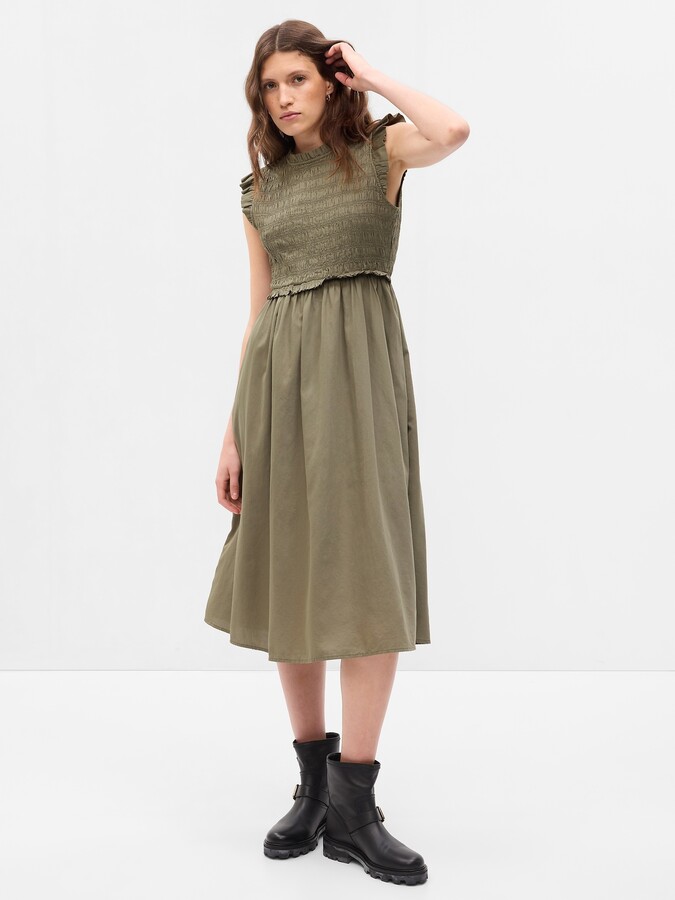 Gap Open-Back Smocked Midi Dress - ShopStyle