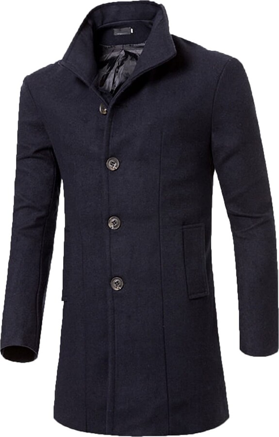 Generic Trench Coat Men Single Breasted Wool Coat Warm Padded Overcoat ...