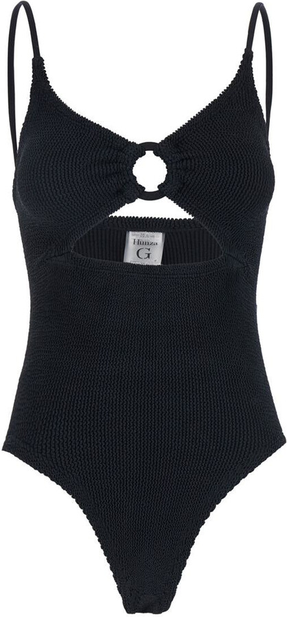 Hunza G 'Crystal' Black Swimsuit With Tonal Loop And Cut-Out Detail On ...