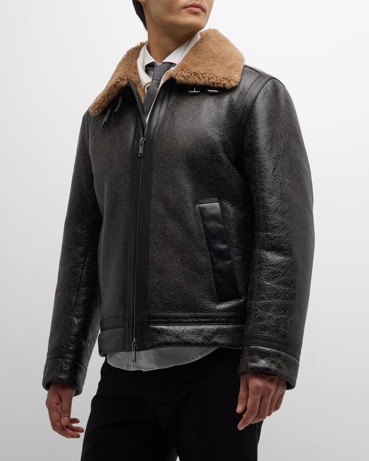 HUGO BOSS Men's Leather Jacket with Shearling Collar - ShopStyle