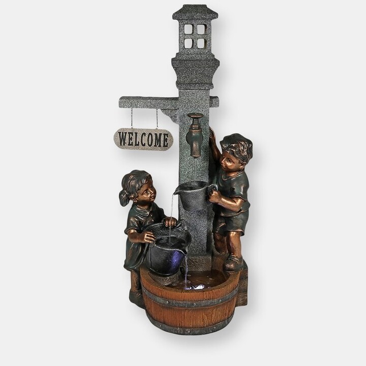 Sunnydaze Decor Outdoor Water Fountain 40" with Led Lights Patio Garden ...