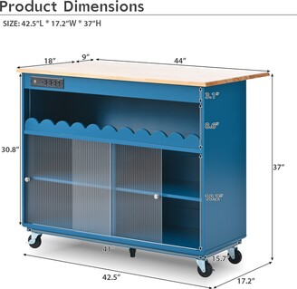 LELATTRADE Navy Blue Kitchen Island Cart w/ Power Outlets, LED Light ...