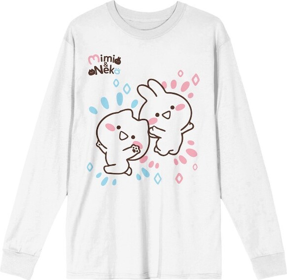 Mimi & Neko Rabbit And Cat Ears Crew Neck Long Sleeve Men's White Tee ...