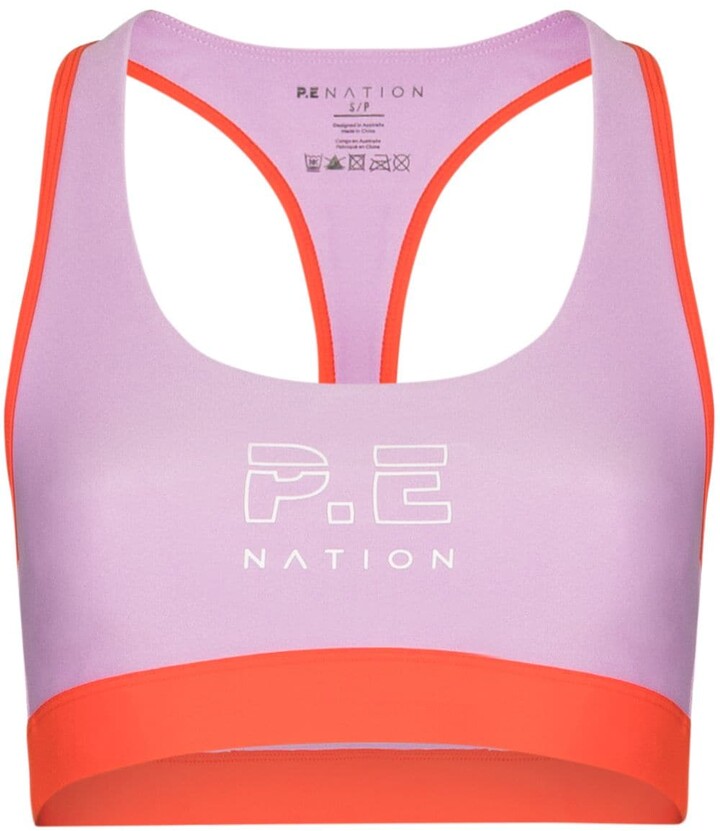 P.E Nation Outfield logo print sports bra - ShopStyle