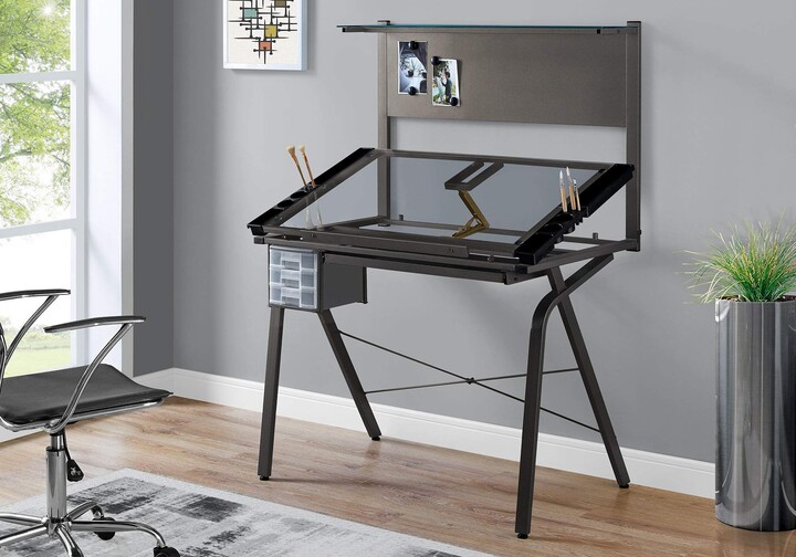 Monarch Specialties Drafting Table-Drawing Desk Glass Surface-Craft ...