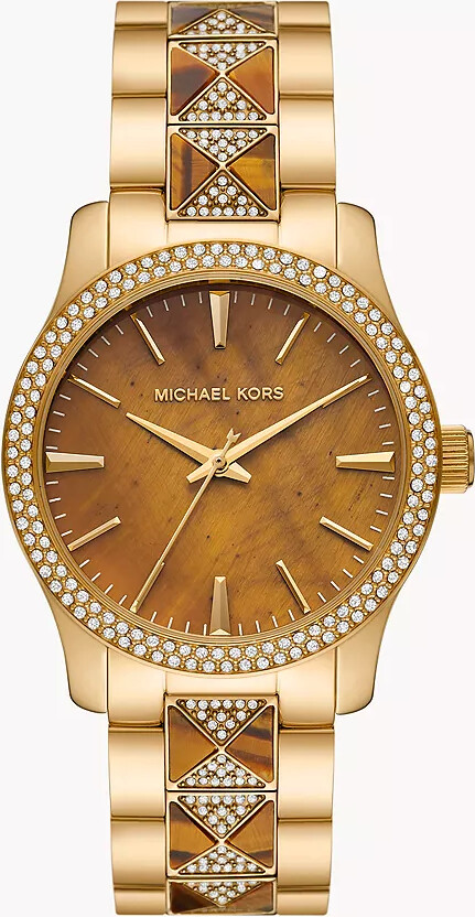 Michael Kors Runway Three-Hand Gold-Tone Stainless Steel Watch - ShopStyle