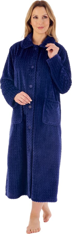 Slenderella HC02316-NY Women's Navy Button Front Dressing Gown XLarge ...