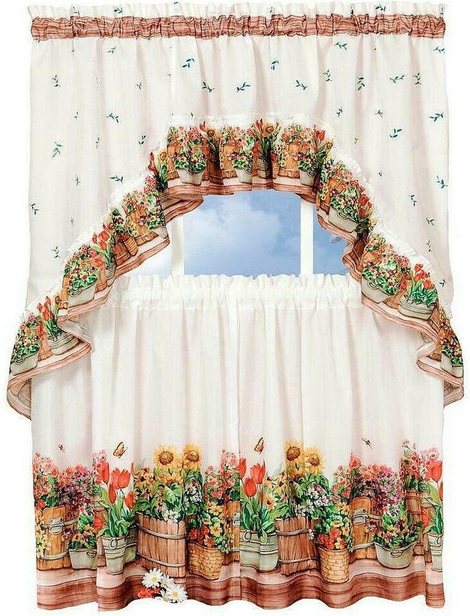 GoodGram Country Garden Complete Kitchen Curtain Tier and Swag Set - 57 ...