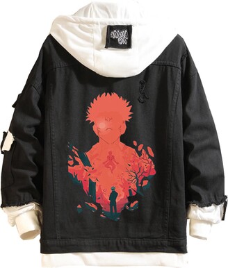 YuanTech Mens Manga Jujutsu Kaisen Black Denim Hoodies Fushiguro Megumi ...