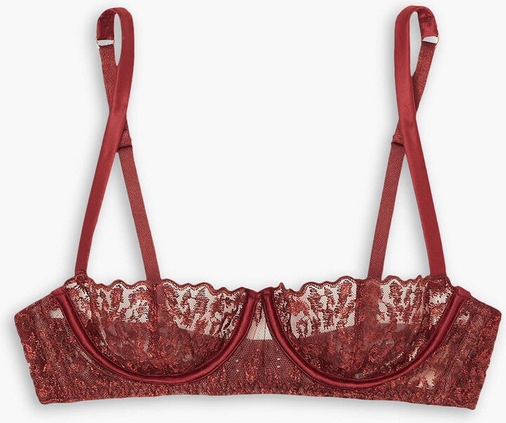 Coco de Mer London Lola satin-trimmed embroidered tulle underwired ...