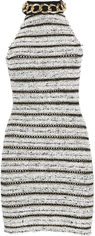 Balmain Chain Link Embellished Halterneck Tweed Mini Dress - ShopStyle