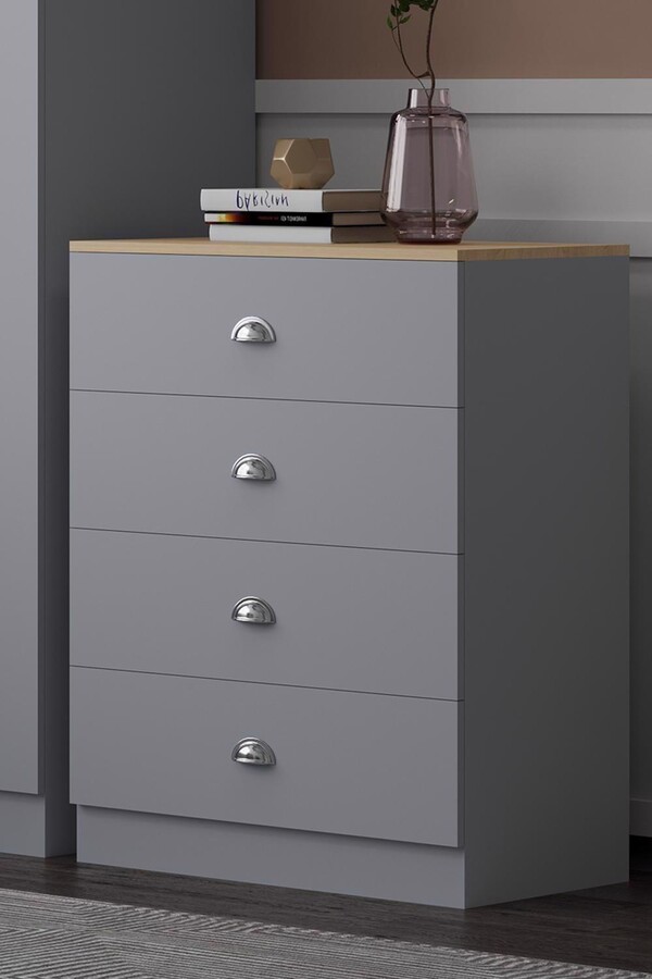 FWStyle 4 Drawer Chest Of Drawers Matt Grey Finish With Oak Top - ShopStyle