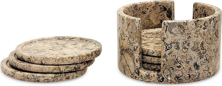 Marble Crafter Dionysus Fossil Stone 6-Piece Coaster Set & Caddie ...