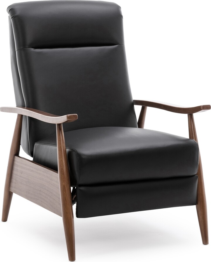 Grayson Living Fordham Top Grain Leather Wood Arm Push Back Recliner by ...