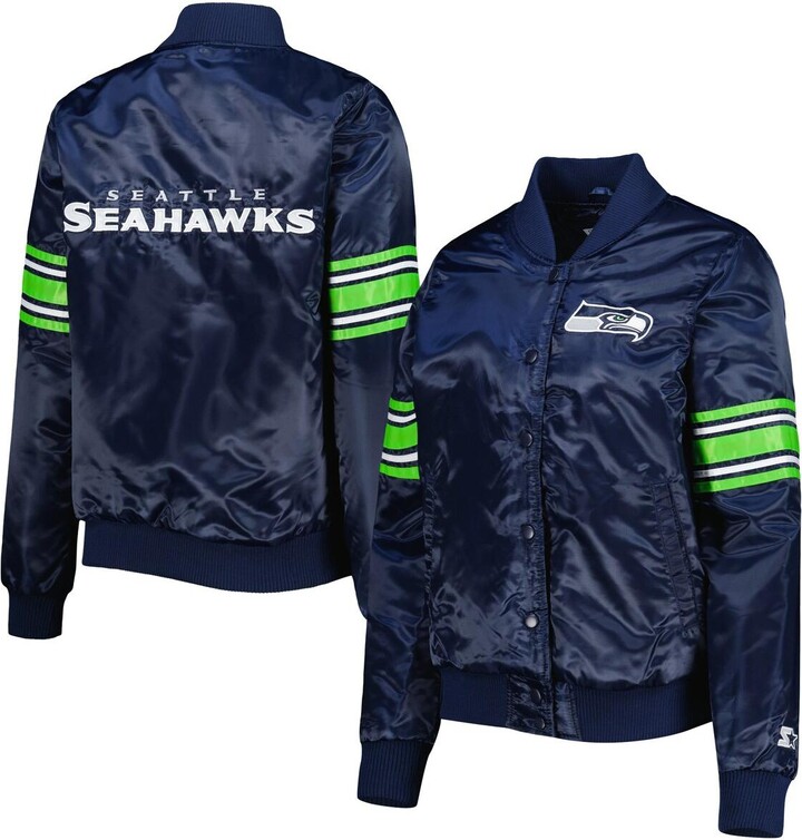 Women's Starter College Navy Seattle Seahawks Line Up Satin Full-Snap ...