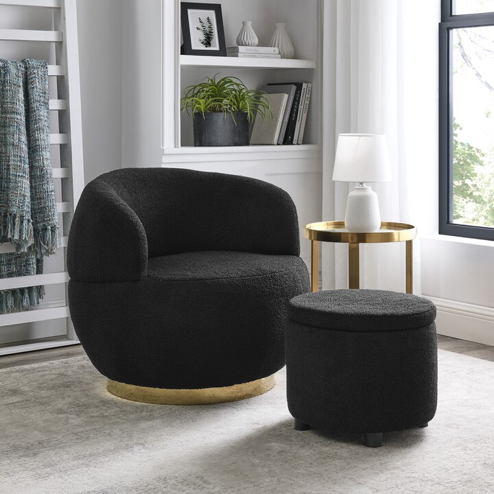 RASOO Modern Barrel Chair 360-degree Swivel Chair Teddy Fabric Padded ...