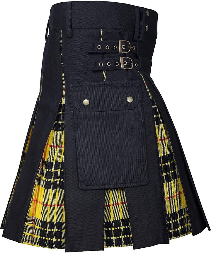 BaronHong Mens Kilt Utility Scottish Traditional Highland Tartan Pleated Buckle Straps Costume ...