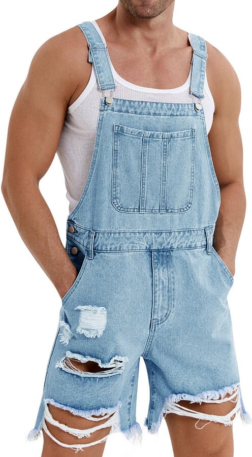 Runcati Dungarees Men's Denim Shorts Cotton Summer Bib Overall Jeans ...