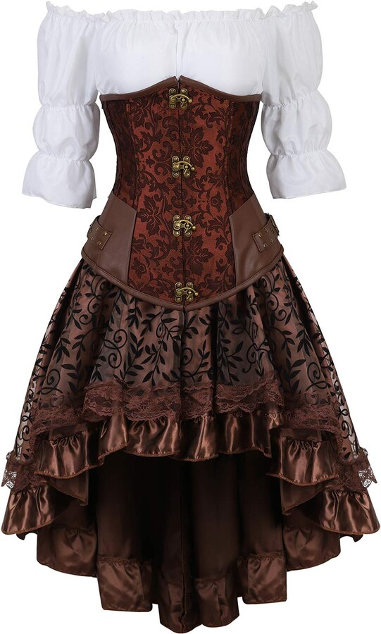 Grebrafan Steampunk Corsets Bustiers Skirt Blouse Set 3 piece Waist ...