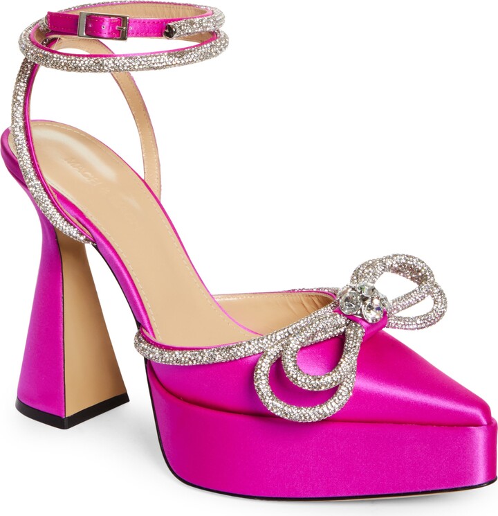 MACH & MACH Double Crystal Bow Satin Platform Pump - ShopStyle