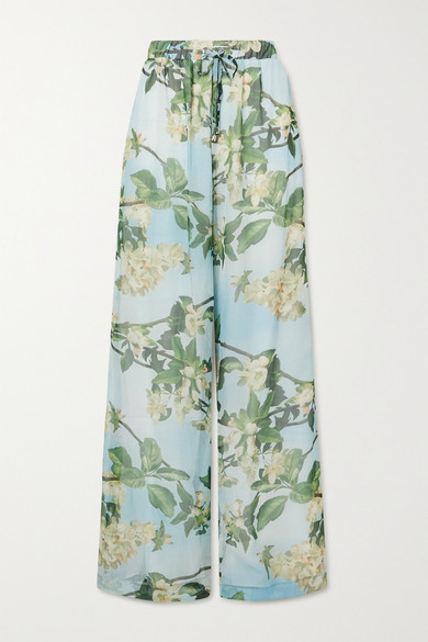 PatBO Floral-print Crepon Wide-leg Pants - Mint - ShopStyle
