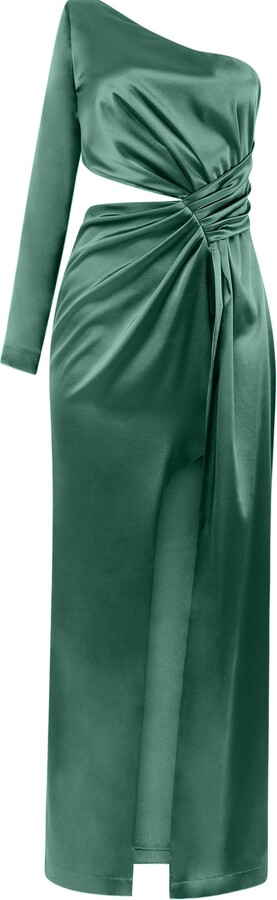 Tia Dorraine - Moonlight In Heaven Draped Satin Maxi Dress - Emerald ...