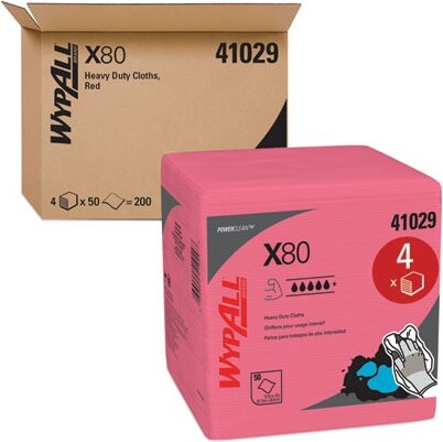 WypAll Power Clean X80 Heavy Duty Cloths,, 12.5 x 12, Red, 50/Box, 4 ...