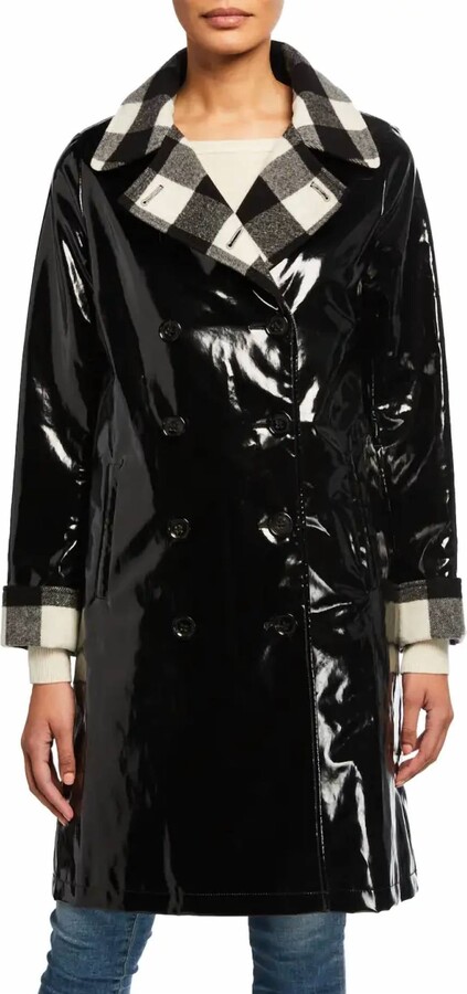 Jane Post Double-Breasted Slicker With Buffalo Trim Coat in Black ...