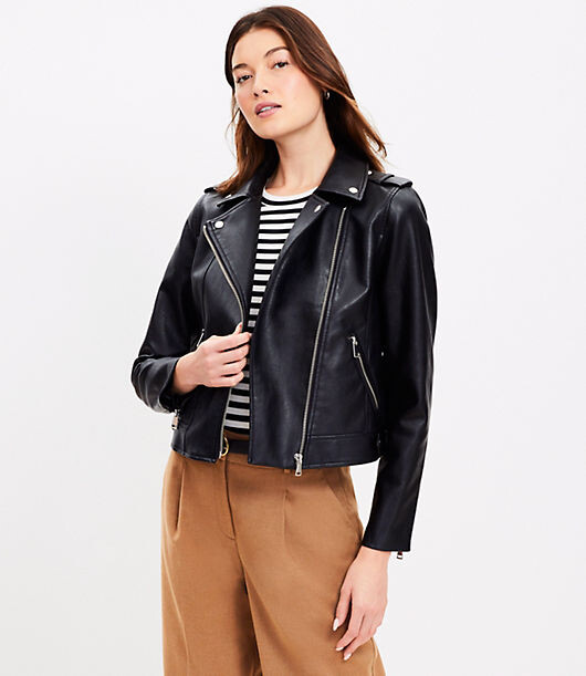 LOFT Petite Pebbled Faux Leather Moto Jacket - ShopStyle