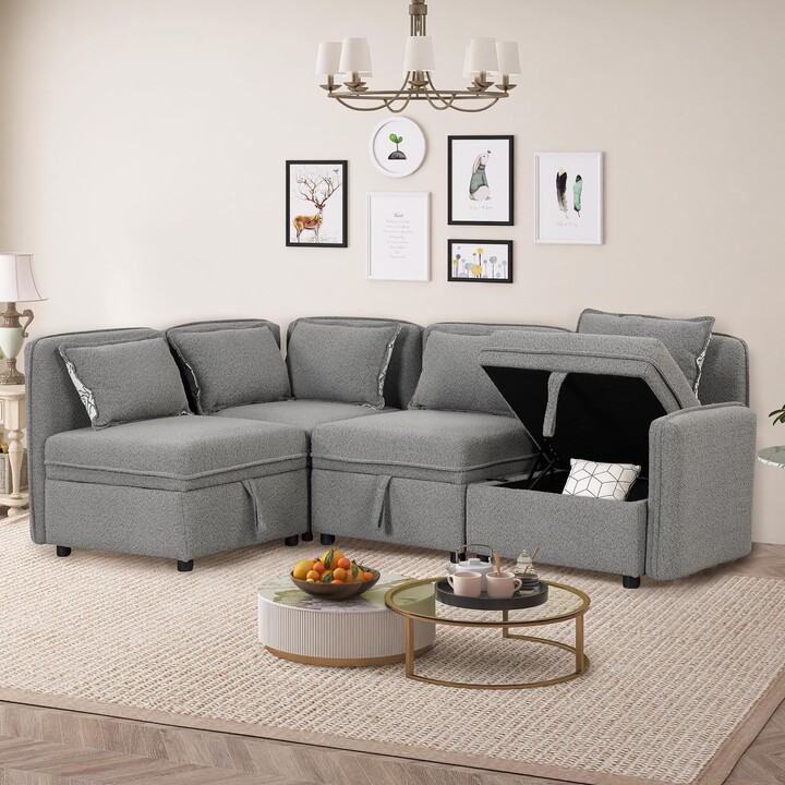 FANYHOME Convertible Modular Minimalist Free Combination 4 Seater ...