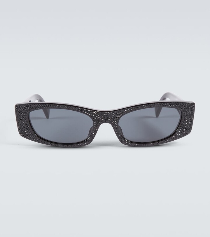 Celine Crystal-embellished rectangular sunglasses - ShopStyle