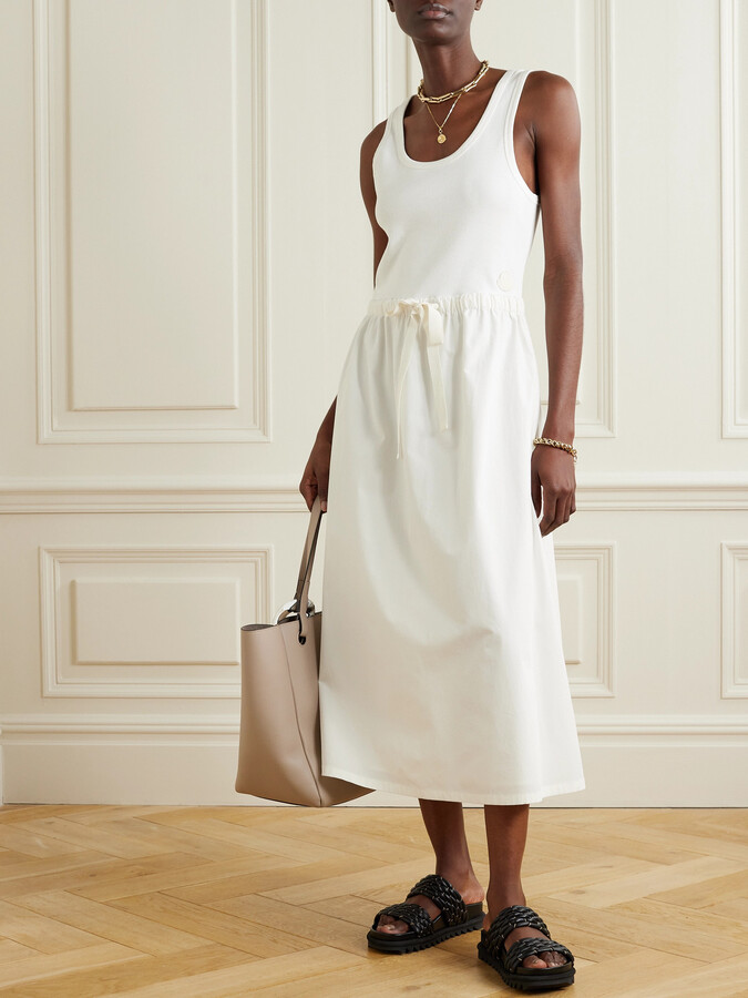 Moncler Lond Tie-detailed Ribbed-knit And Stretch-cotton Midi Dress ...
